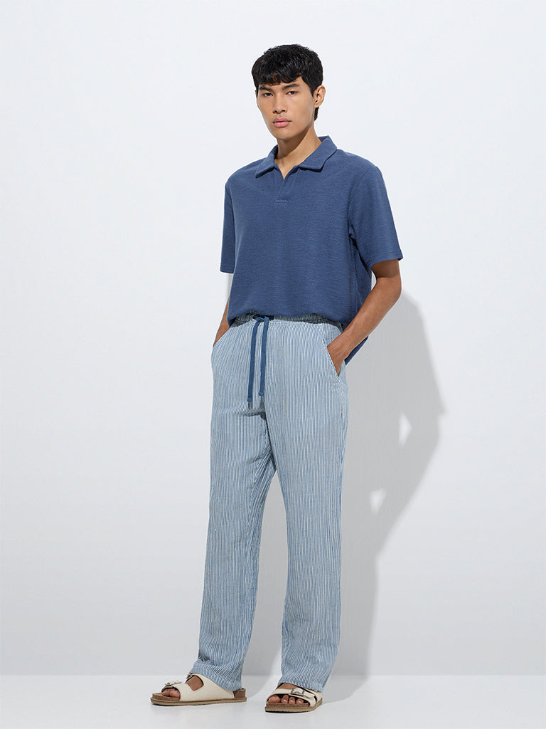 Buy ETA Indigo Striped Relaxed-Fit Mid-Rise Cotton Chinos from Westside