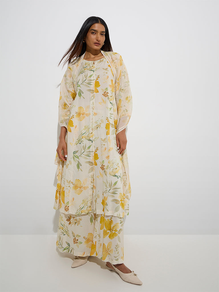 Buy Zuba Yellow Floral Design A-Line Kurta from Westside