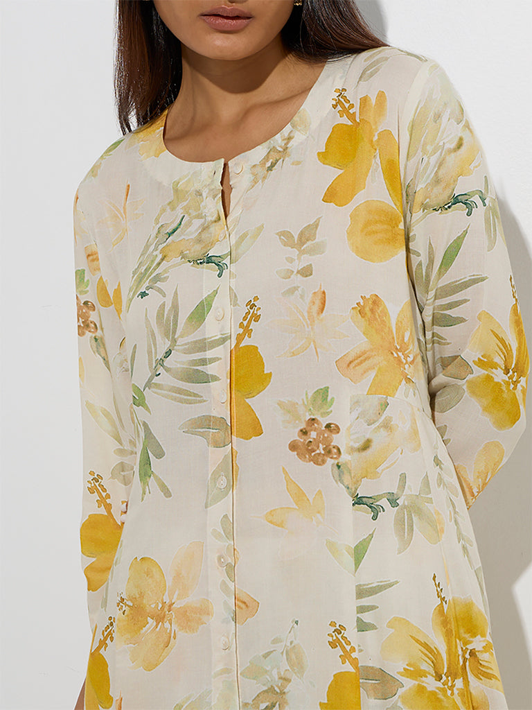 Buy Zuba Yellow Floral Design A-Line Kurta from Westside