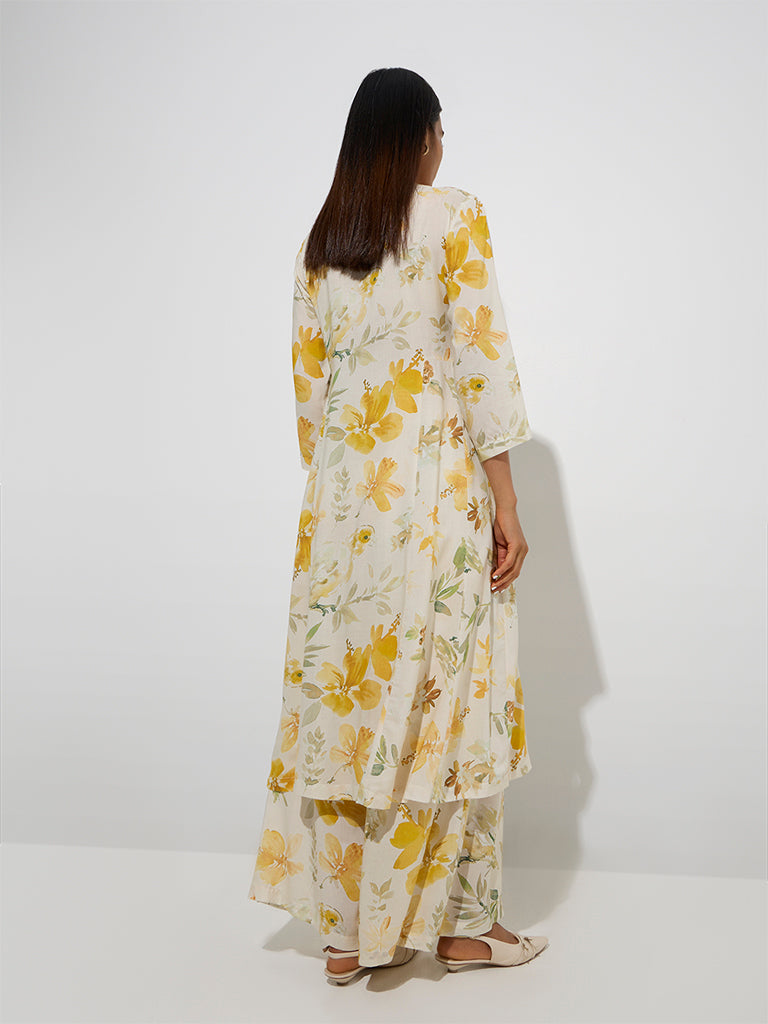 Buy Zuba Yellow Floral Design A-Line Kurta from Westside