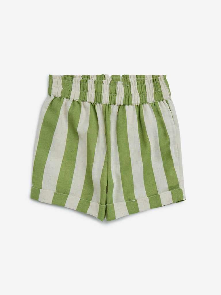 Buy Utsa Kids Green Stripe Printed Cotton-Blend Shorts - (2-8yrs) from ...