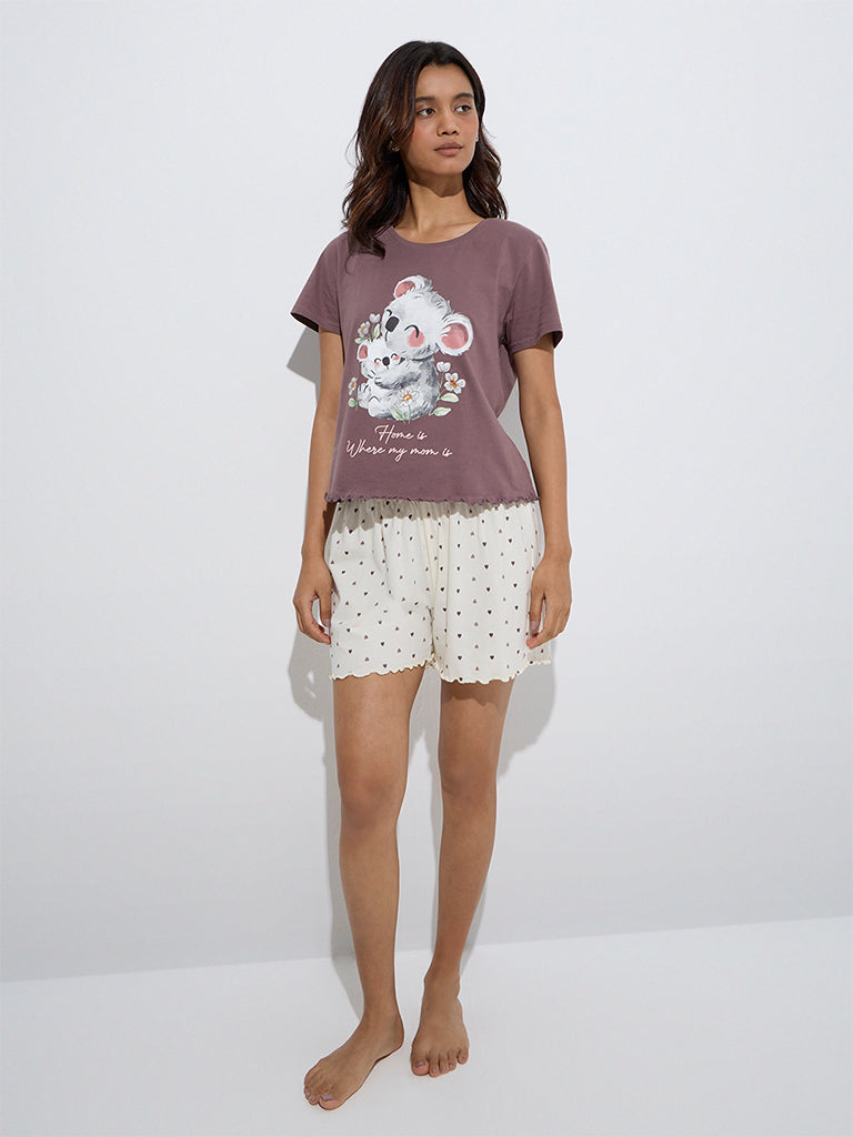 Buy Wunderlove Mauve Cotton T-Shirt with Shorts Set from Westside