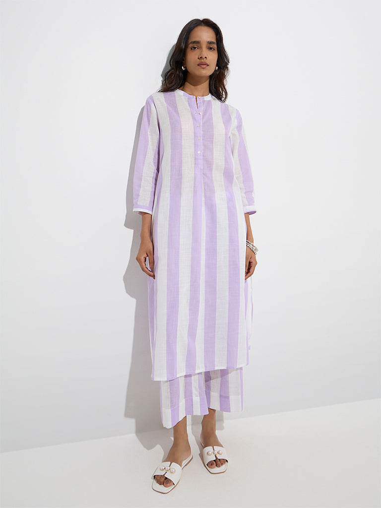 Buy Utsa Lilac Striped A-Line Cotton Kurta from Westside