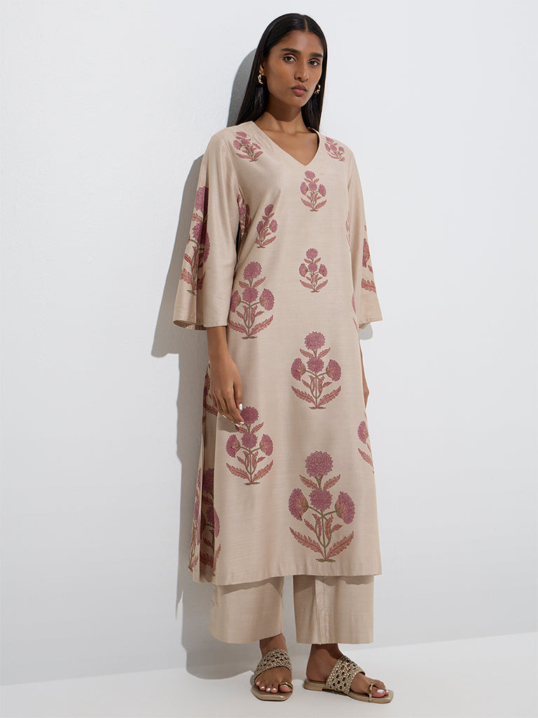 Buy Zuba Lilac Floral Design A-Line Kurta from Westside