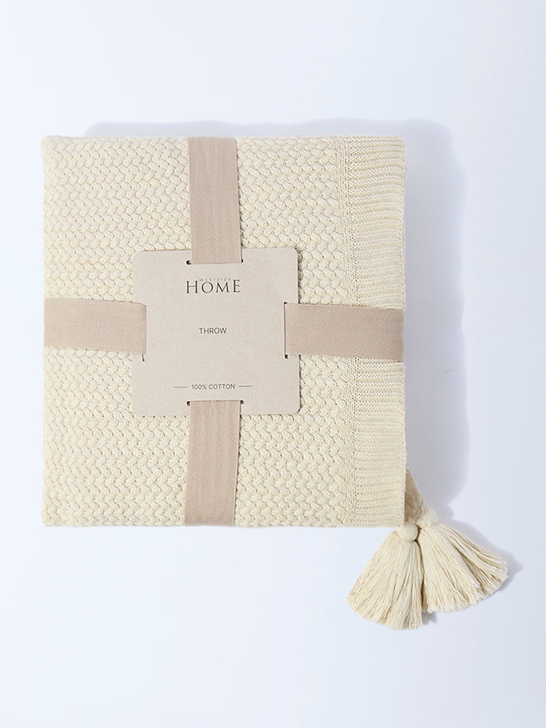 Buy Westside Home Beige Knit-Textured Single Bed Throw from Westside