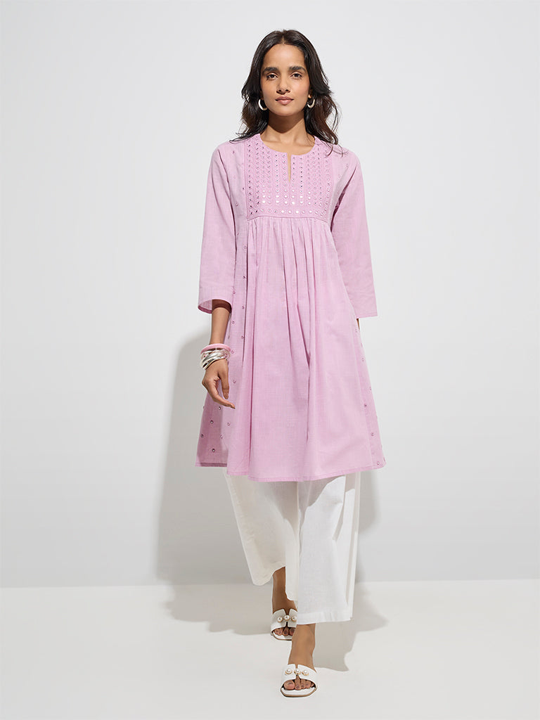 Buy Utsa Lilac Mirror-Detailed Cotton A-Line Kurta from Westside