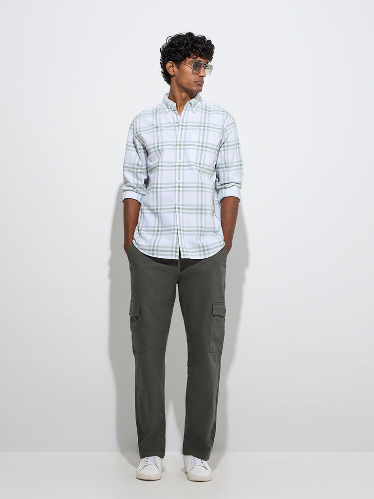 Buy WES Casuals Olive Relaxed-Fit Mid-Rise Cotton-Blend Chinos from ...