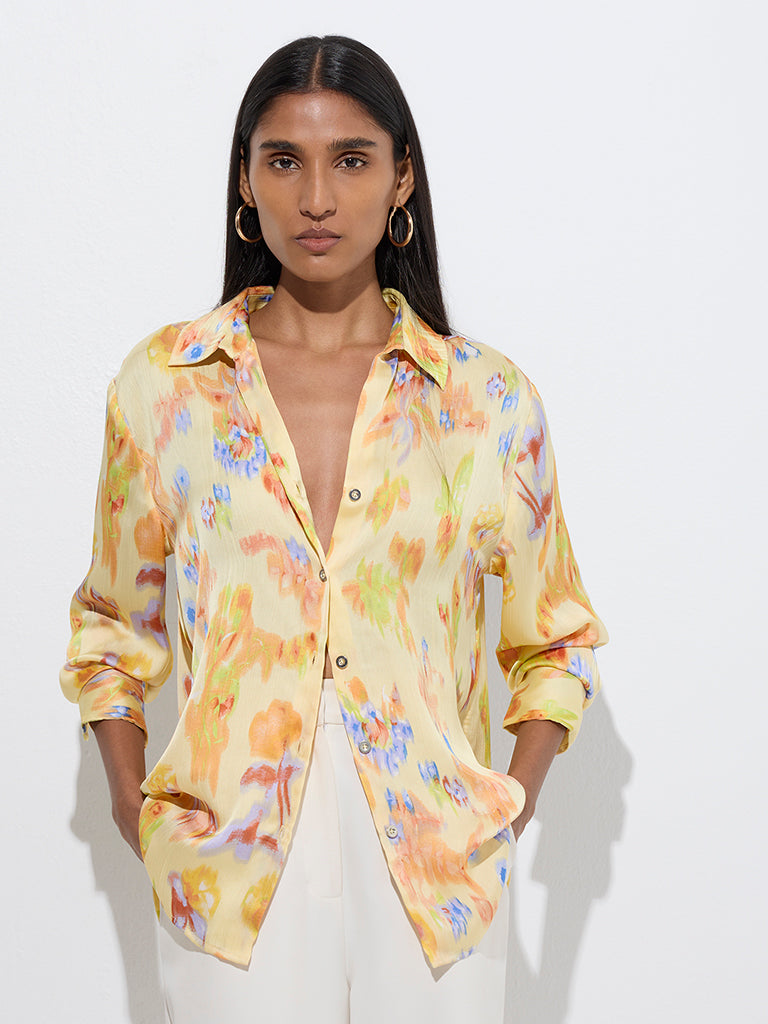 Buy Wardrobe Yellow Printed Shirt from Westside