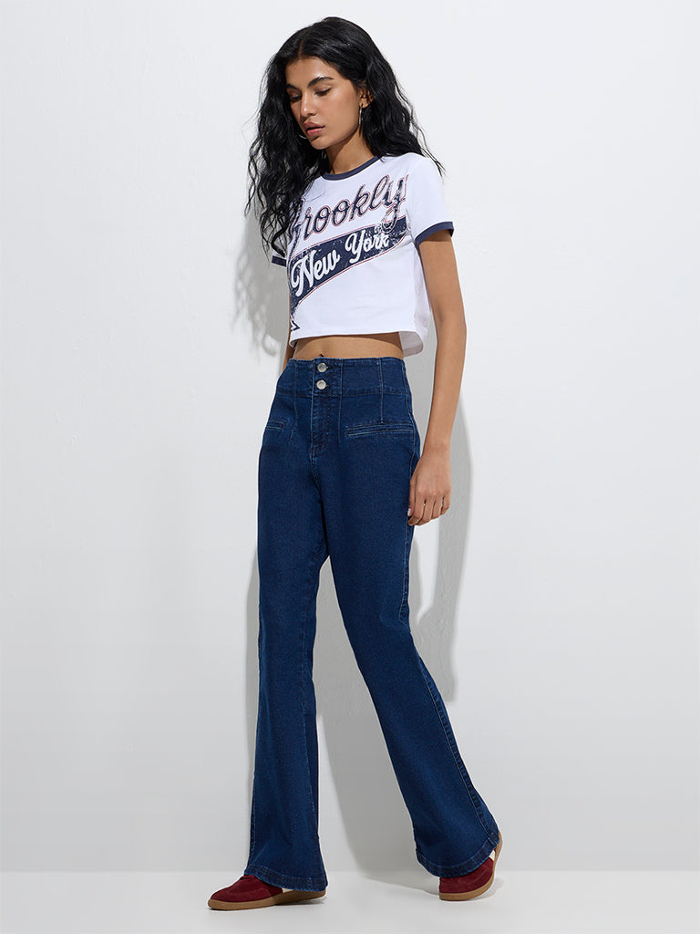 Buy Nuon Dark Blue Mid-Rise Bootcut Jeans from Westside