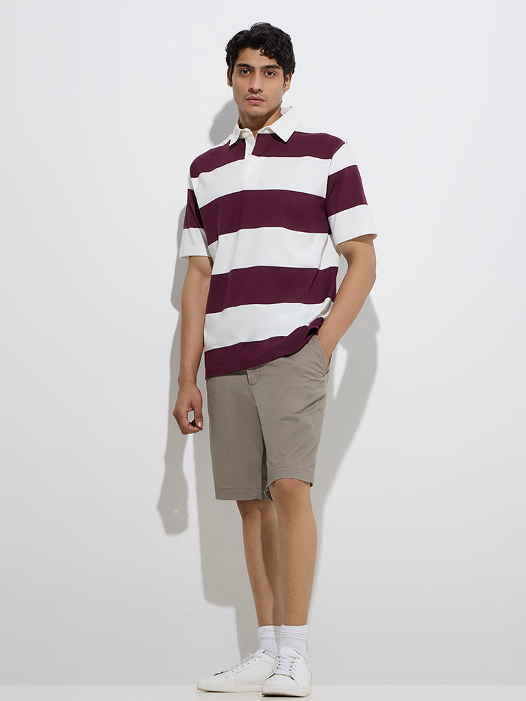 Buy WES Casuals Wine Relaxed-Fit Cotton-Blend Polo T-Shirt from Westside