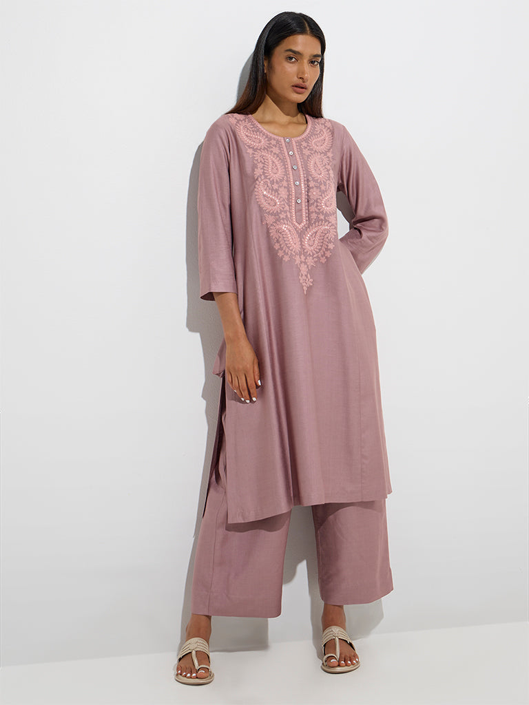 Buy Zuba Mauve Solid Ethnic Pants from Westside