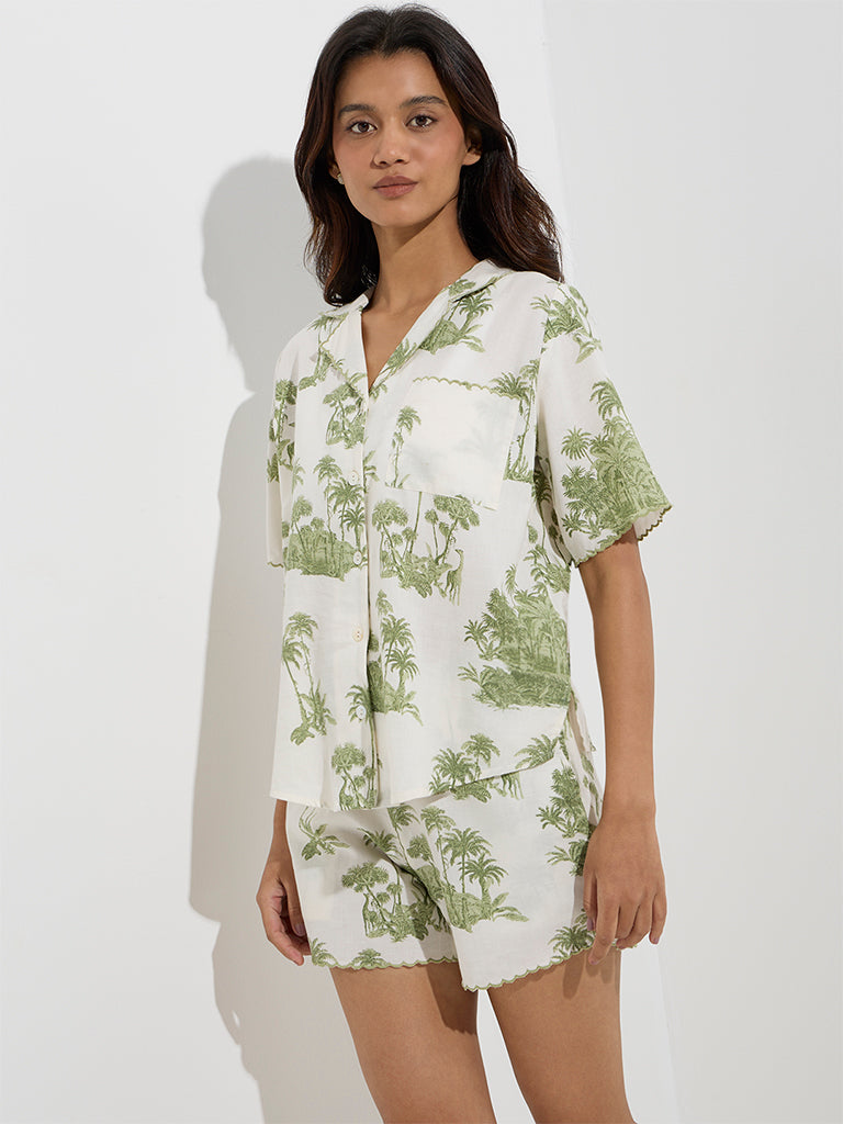 Buy Wunderlove Green Cotton Shirt and Shorts Set from Westside