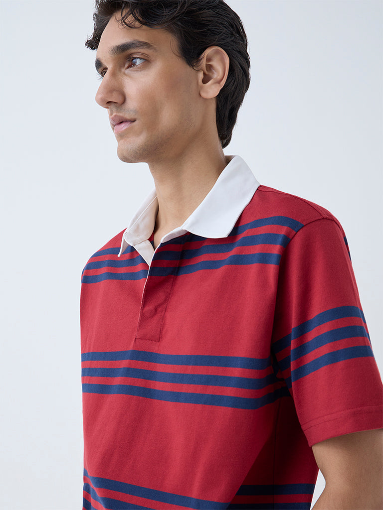 Buy WES Casuals Red Relaxed-Fit Cotton-Blend Polo T-Shirt from Westside