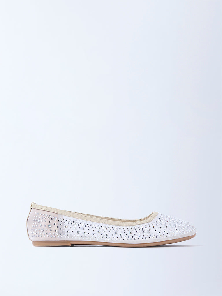 Buy LUNA BLU Ivory Diamante Embellished Ballerina from Westside
