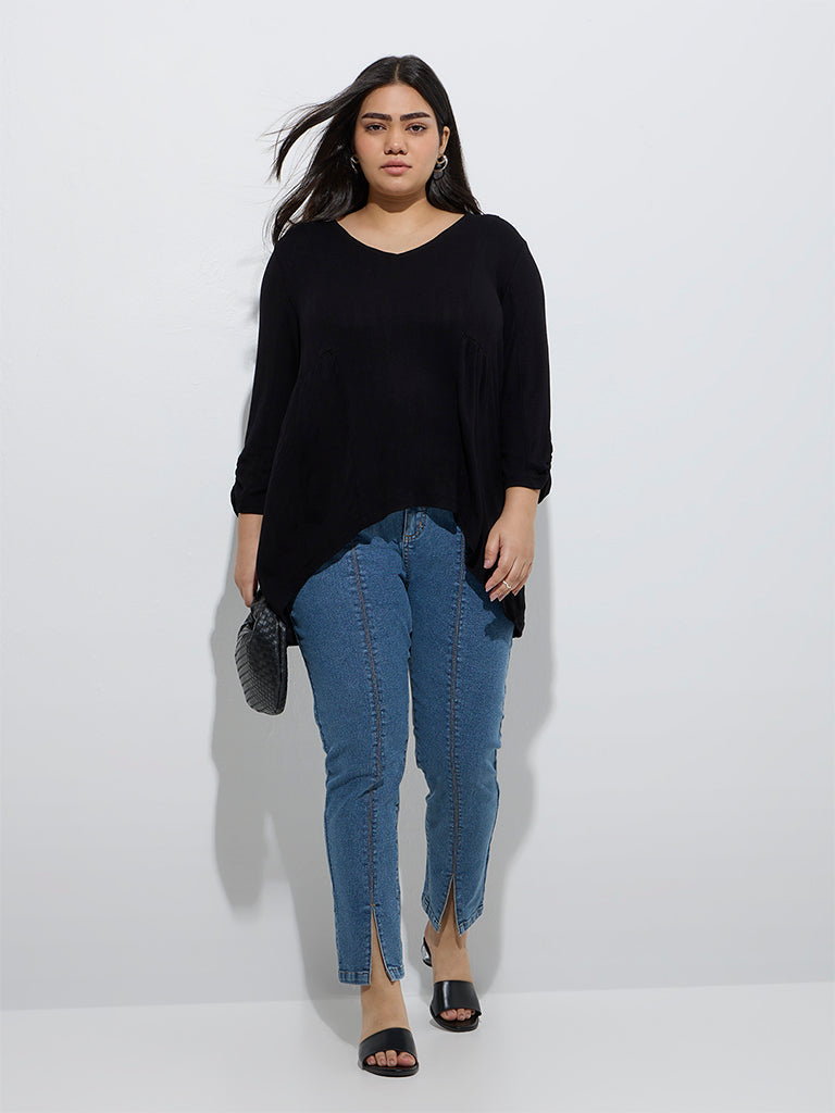 Buy Gia Blue Slit Detailed Relaxed-Fit High-Rise Jeans from Westside