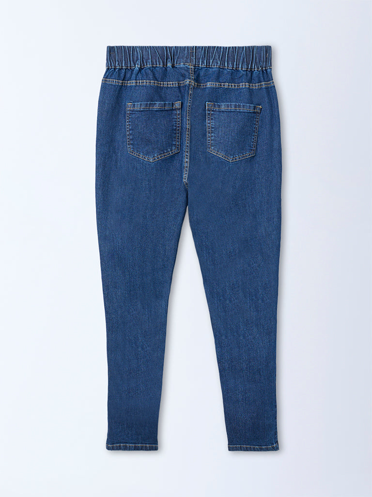 Buy Gia Dark Blue High-Rise Denim Jeggings from Westside