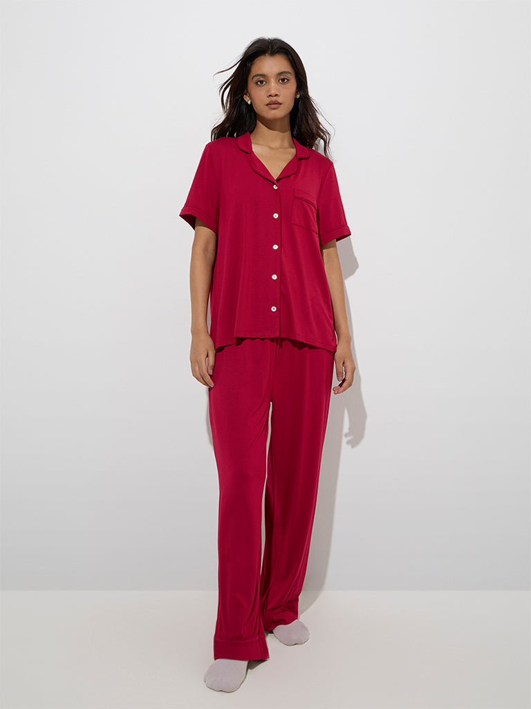 Buy Wunderlove Red Shirt and Pyjamas Set from Westside