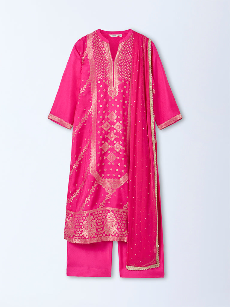 Buy Vark Magenta Gold Embroidered A-Line Ethnic Set from Westside