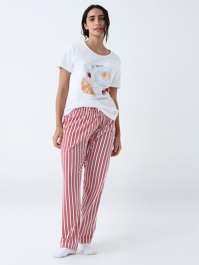Buy Wunderlove White Printed Cotton Pyjama Set In A Bag from Westside
