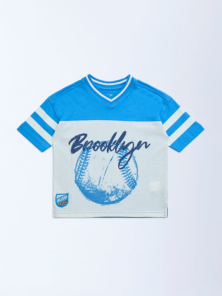 Buy HOP Kids Blue Baseball-Themed Cotton T-Shirt from Westside