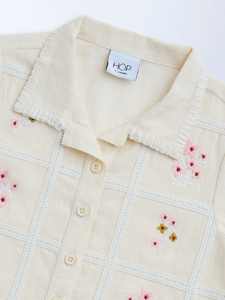 Buy HOP Kids Girls Cream Floral Embroidered Cotton Shirt from Westside