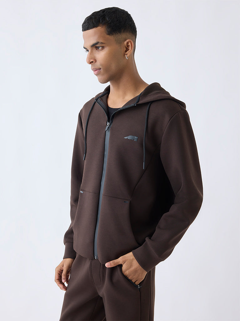 Buy Studiofit Dark Brown Relaxed-Fit Hooded Jacket from Westside