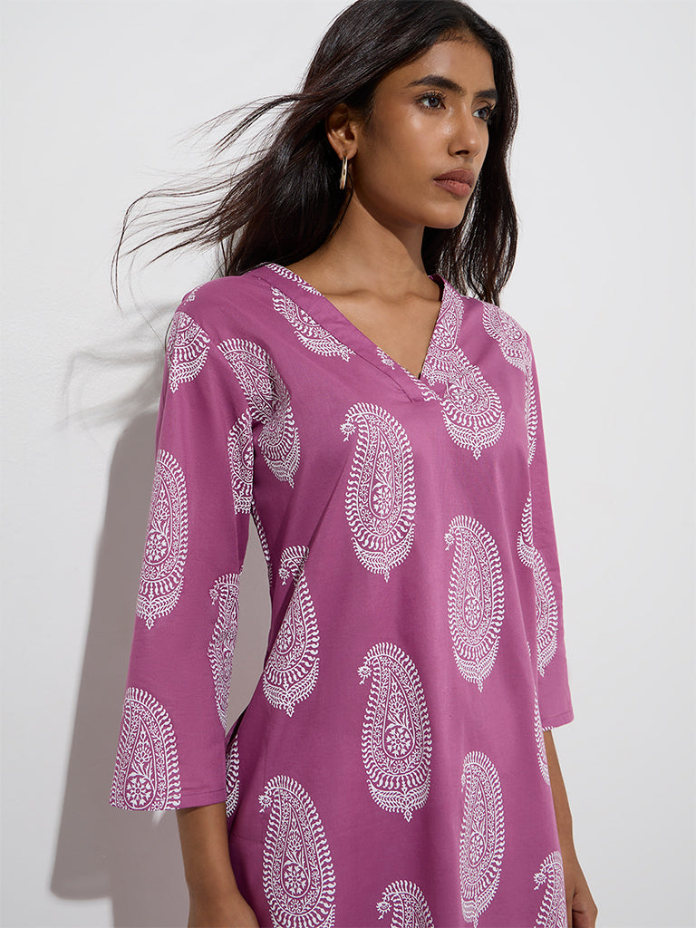 Buy Utsa Purple Paisley Detailed Cotton Straight Kurta from Westside