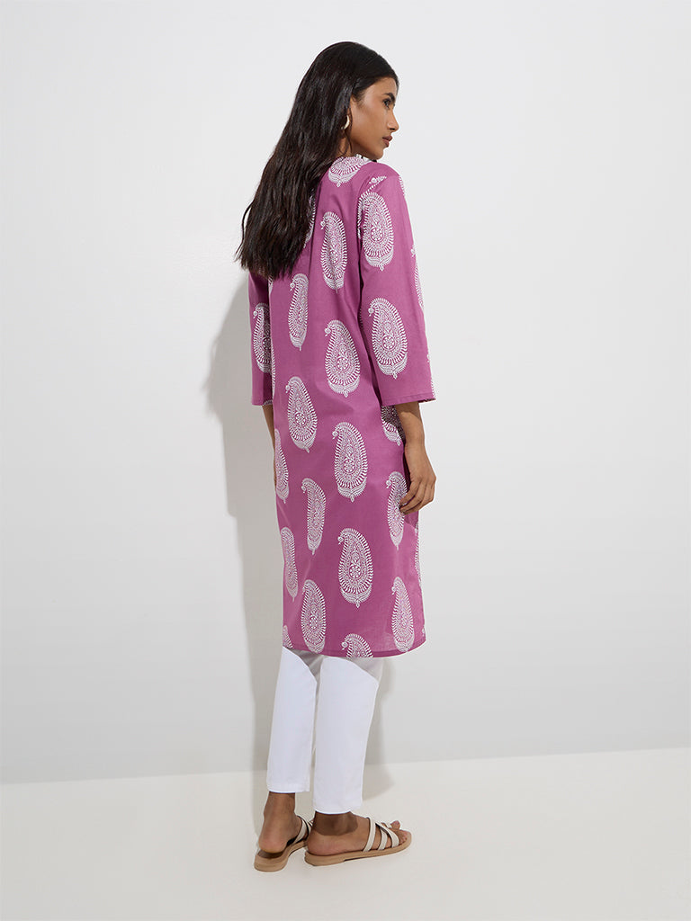 Buy Utsa Purple Paisley Detailed Cotton Straight Kurta from Westside