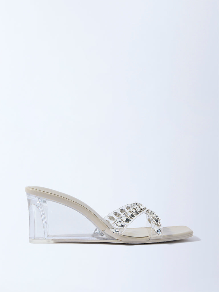 Buy LUNA BLU Ivory Gemstone Wedge Heel Sandals from Westside