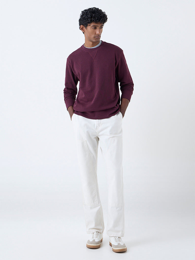 Buy WES Casuals Wine Relaxed-Fit Cotton-Blend Sweatshirt from Westside