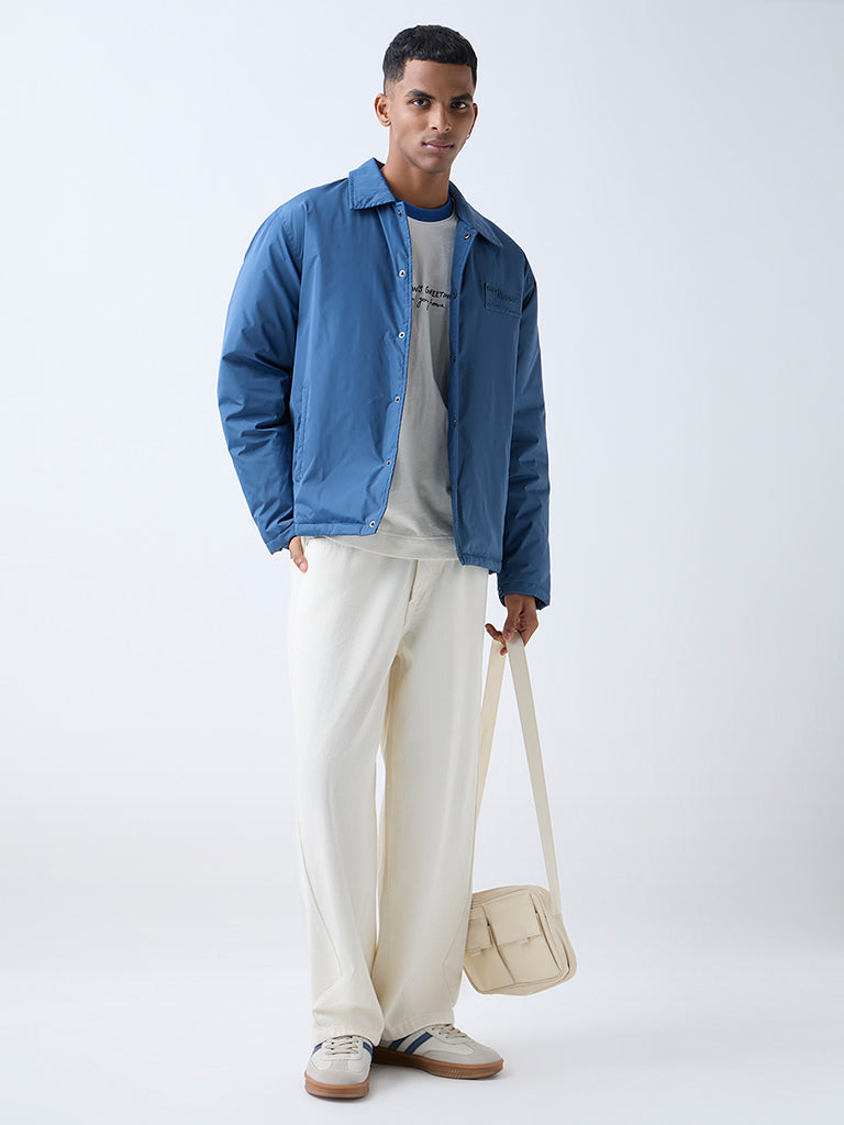 Buy Nuon Blue Solid Relaxed-Fit Jacket from Westside