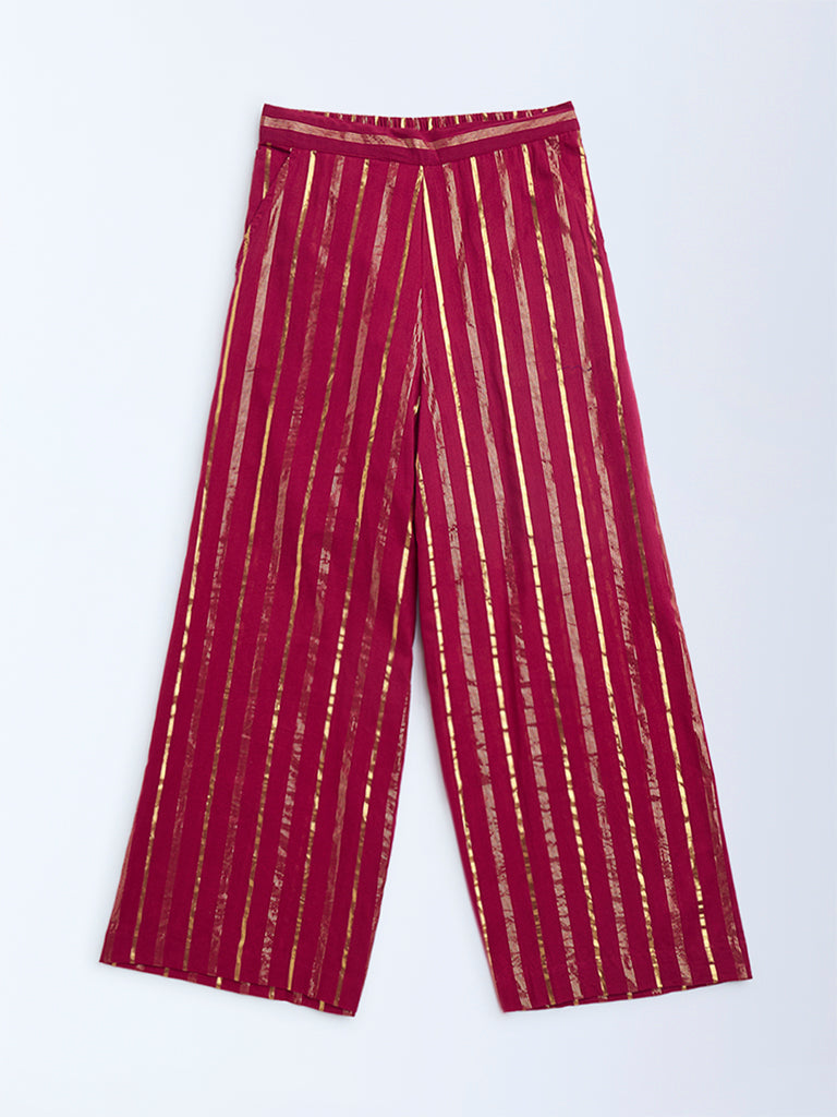 Buy Utsa Kids Girls Red Striped Cotton-Blend Ethnic Pants - (8-14yrs ...
