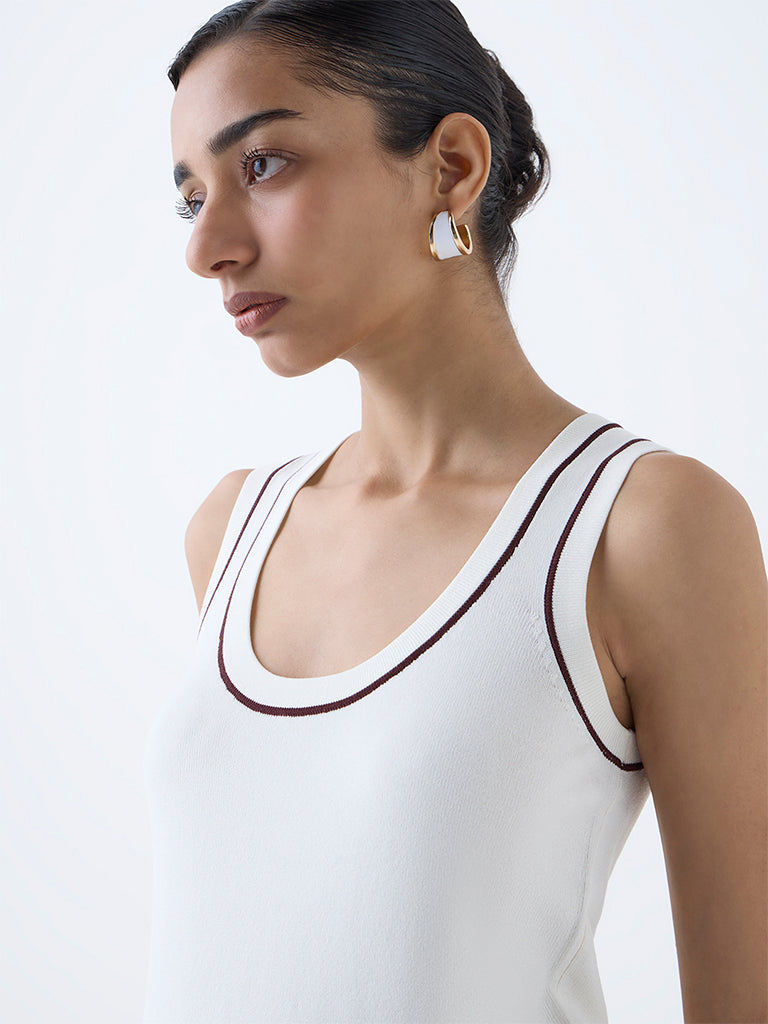 Buy Wardrobe White Knitted Tank Top from Westside
