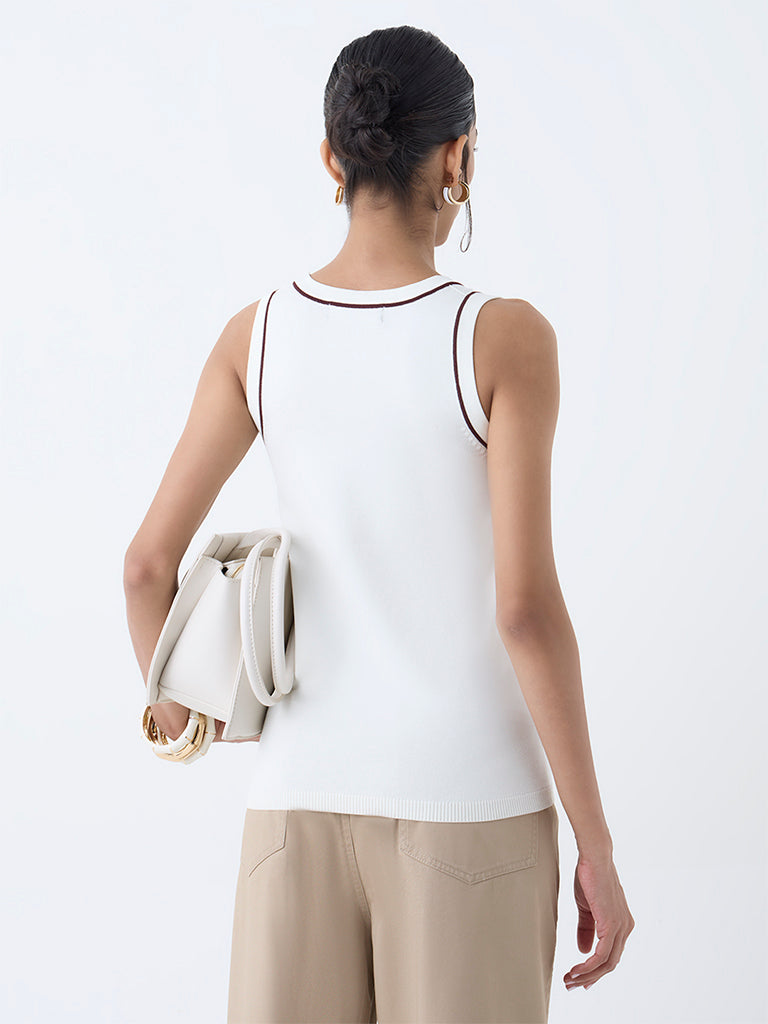 Buy Wardrobe White Knitted Tank Top from Westside