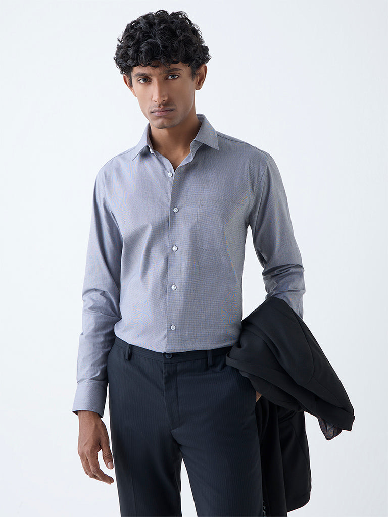 Buy WES Formals Dark Grey Solid Slim-Fit Cotton Shirt from Westside