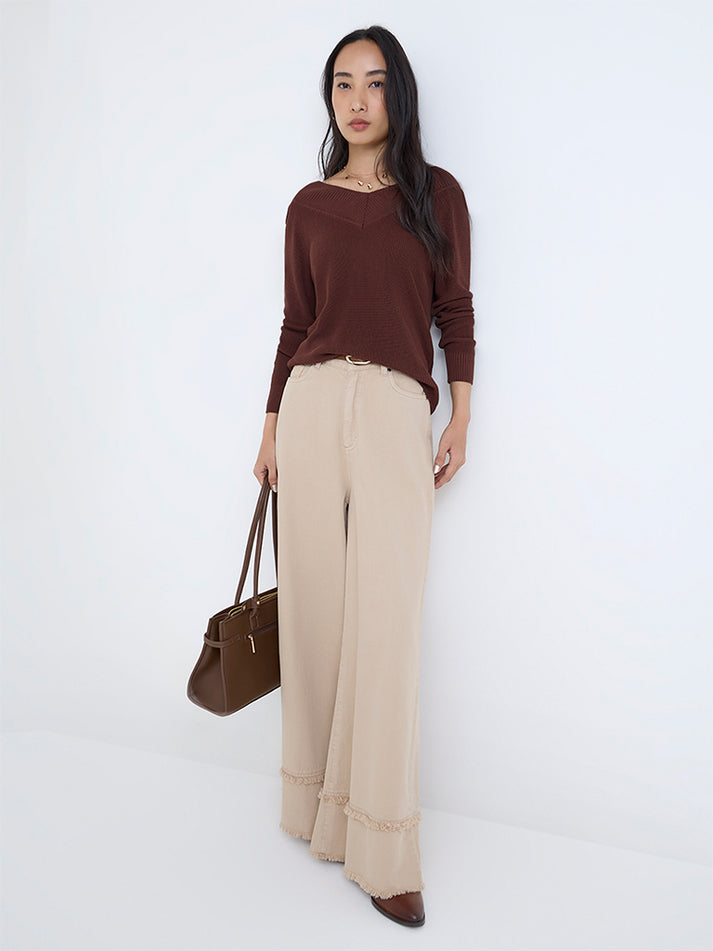 Buy LOV Dark Brown Knit-Textured Top from Westside