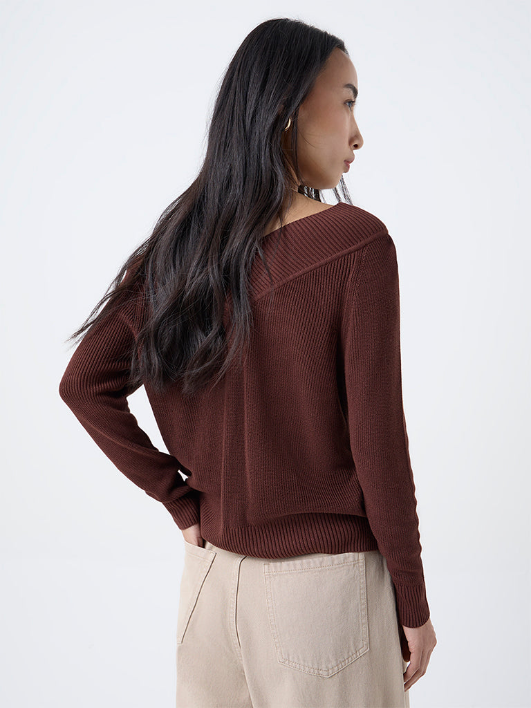 Buy LOV Dark Brown Knit-Textured Top from Westside