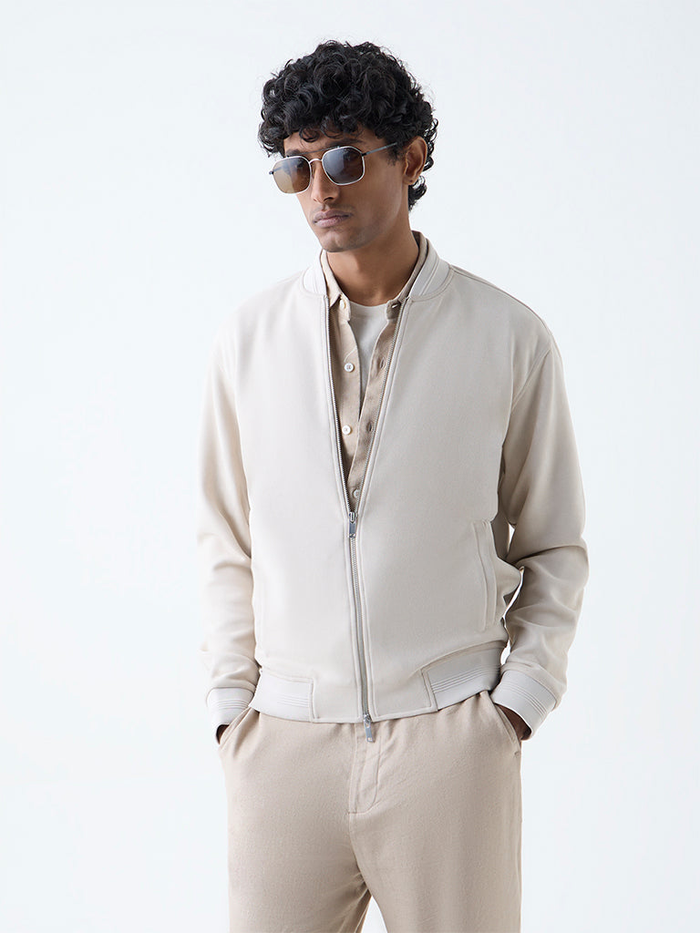 Buy Ascot Off-White Solid Relaxed-Fit Suede Jacket from Westside