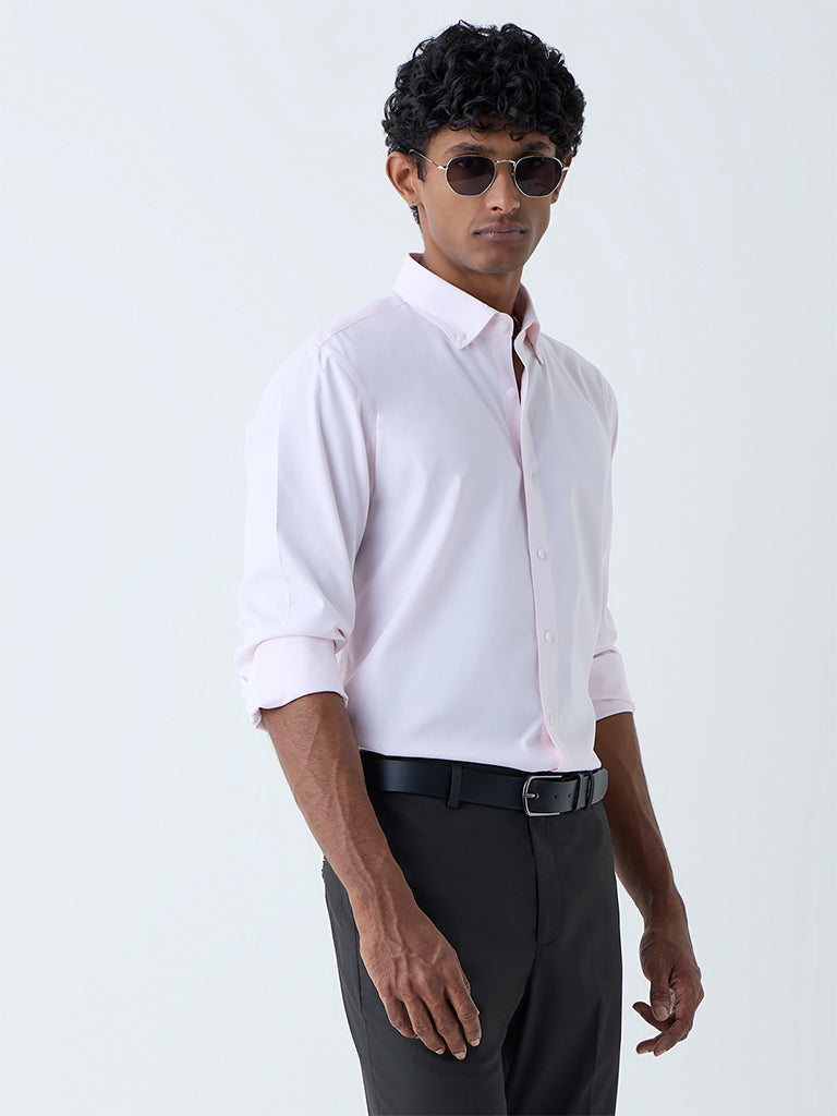 Buy WES Formals Pink Solid Slim Fit Cotton Shirt from Westside