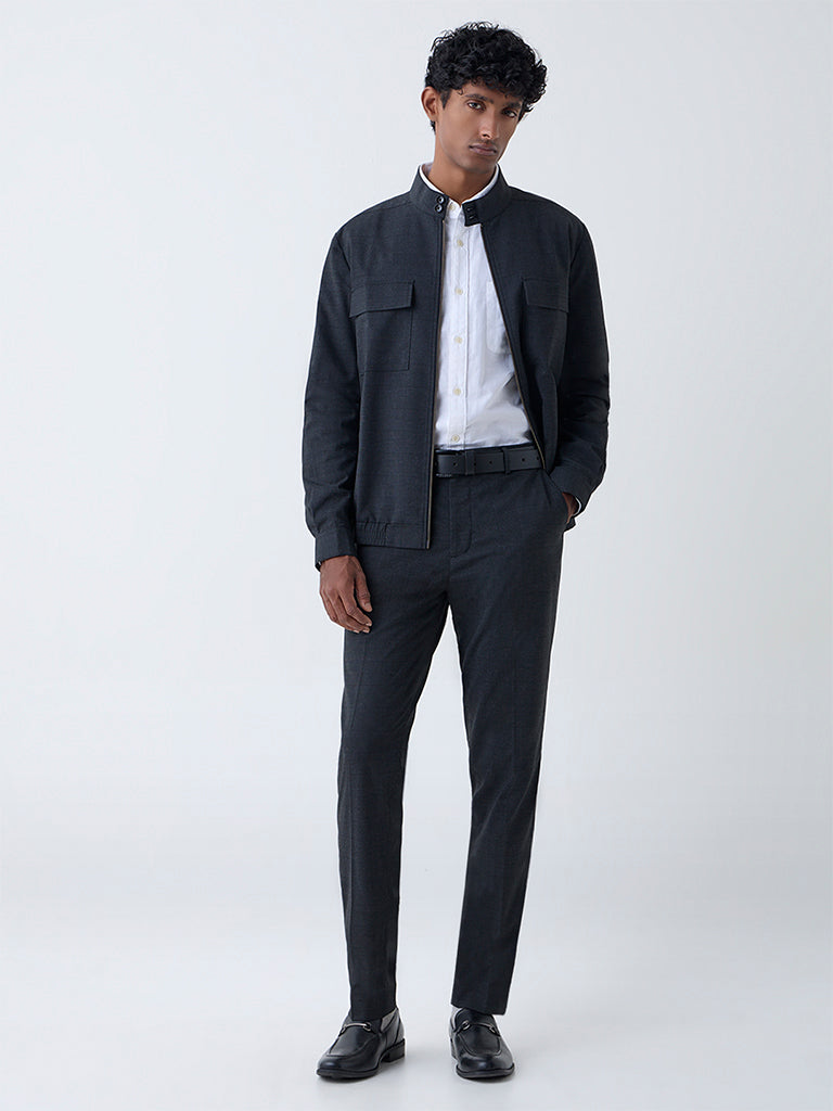 Buy WES Formals Dark Grey Checkered Relaxed-Fit Jacket from Westside