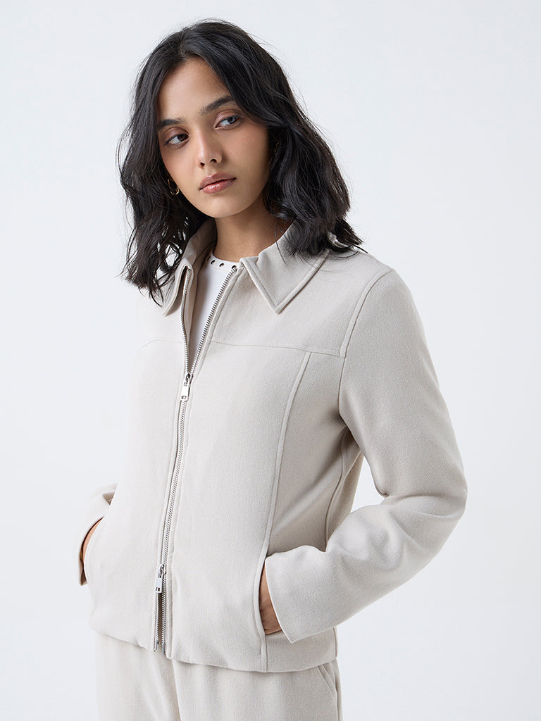 Buy LOV Beige Solid Jacket from Westside