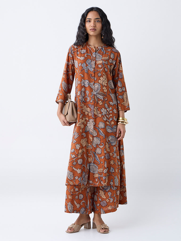 Buy Utsa Orange Floral Detailed A-Line Kurta from Westside
