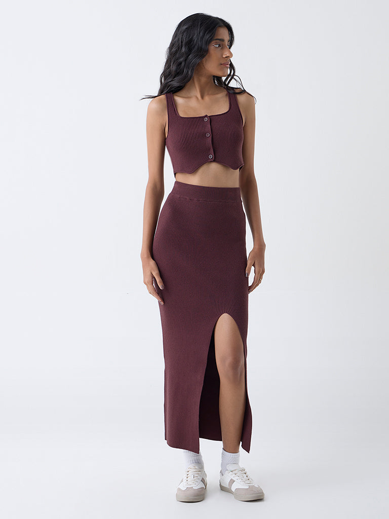 Buy Nuon Dark Brown Ribbed High-Rise Skirt from Westside