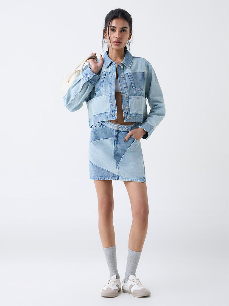Buy Nuon Blue Colour-Block High-Rise Denim Skirt from Westside