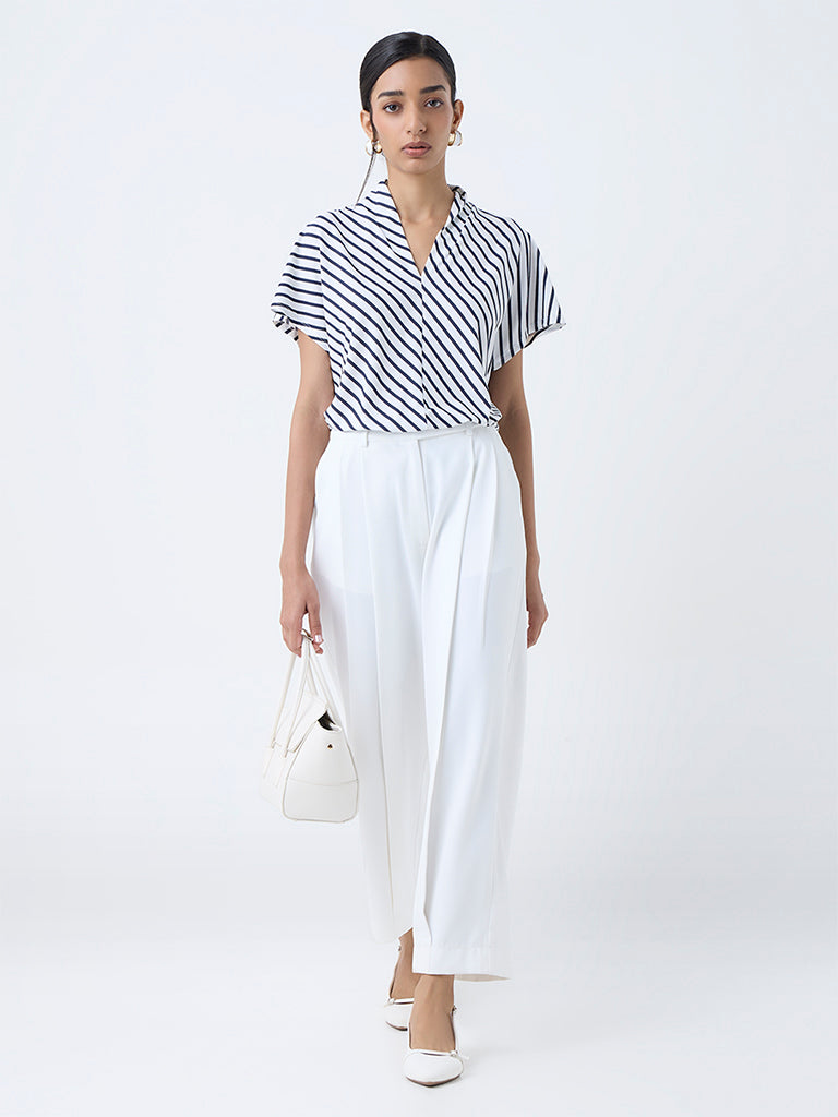 Buy Wardrobe White Striped Blouse from Westside
