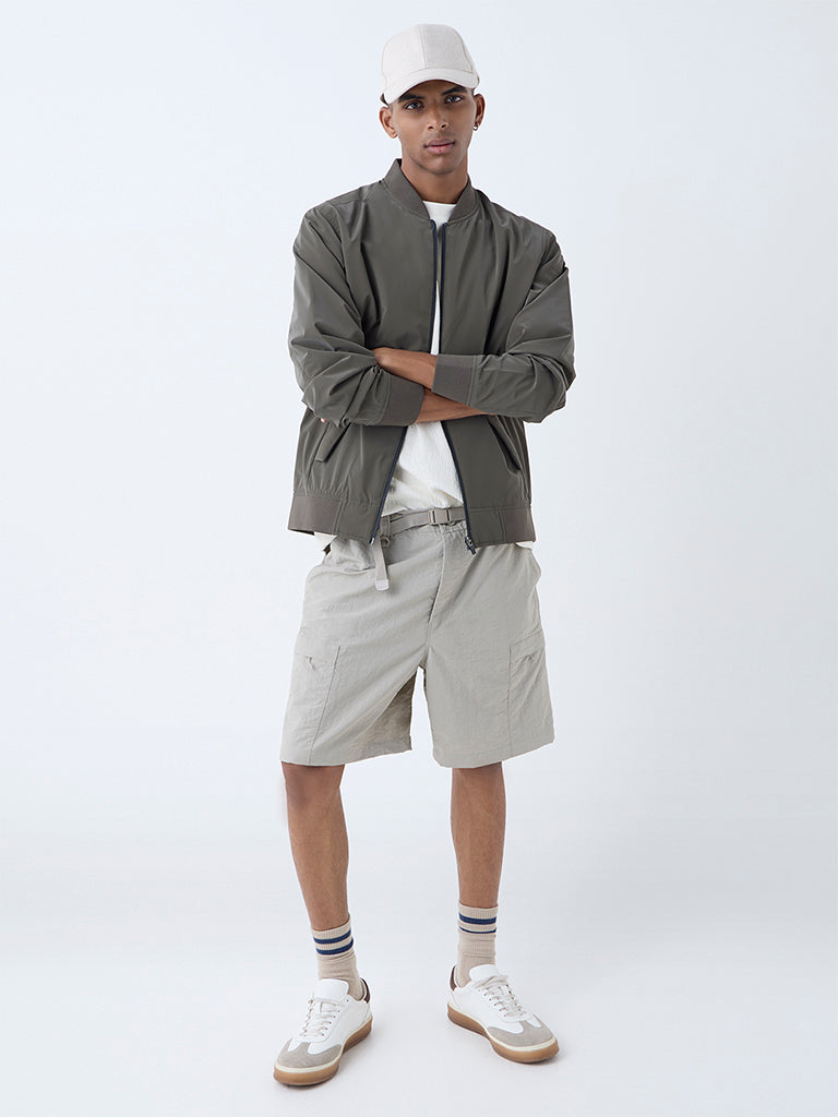 Buy Studiofit Olive Solid Relaxed-Fit Bomber Jacket from Westside