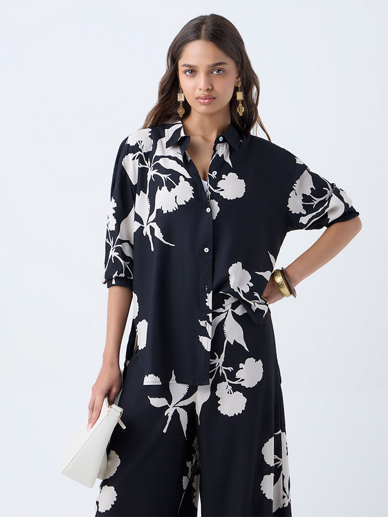 Buy Utsa Black Foliage Pattern Tunic from Westside