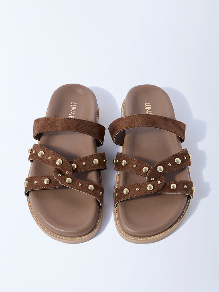 Buy LUNA BLU Taupe Stud-Detailed Multi-Strap Sandals from Westside