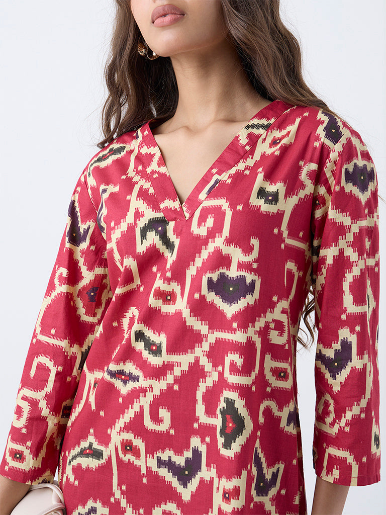 Buy Utsa Red Floral Printed Cotton Straight Kurta from Westside