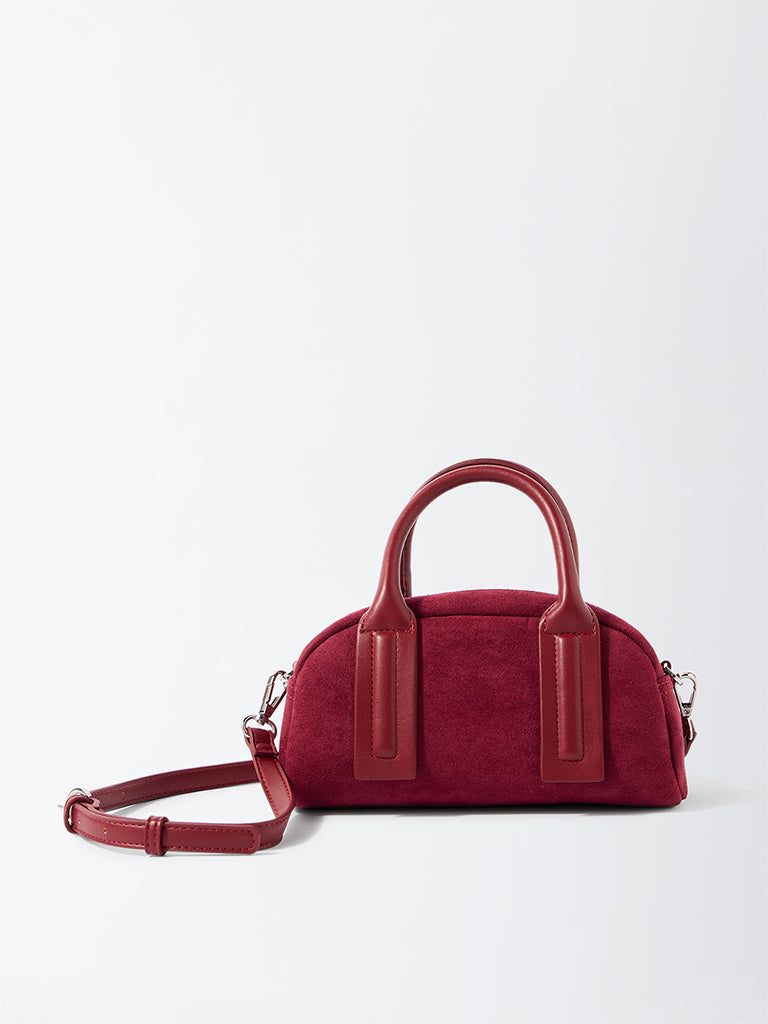 Buy Westside Maroon Suede Bowling Bag from Westside